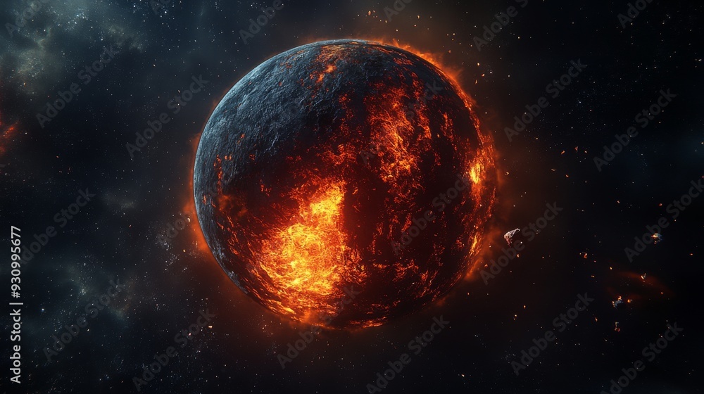 Planets orbiting a dying red giant star, surrounded by glowing ...