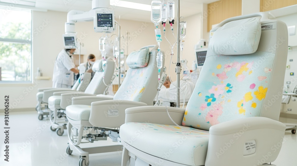 Pediatric Dialysis: A Row of Empty Chairs Await Young Patients . Stock ...