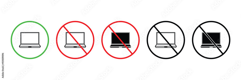 Set of Forbidden No Electronic Devices Allowed icon collection. Laptop ...