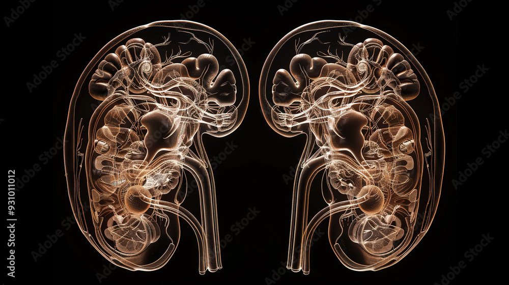 human kidneys for medical and education use. x-ray photo of a pair of ...