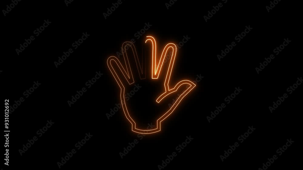 Open hand, palm neon sign. Bright glowing symbol on a black background ...