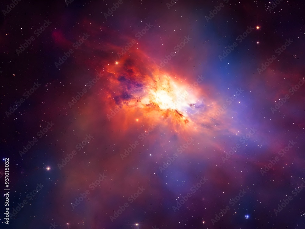 Vibrant Cosmic Nebula with Colorful Light Beams and Starry Background ...