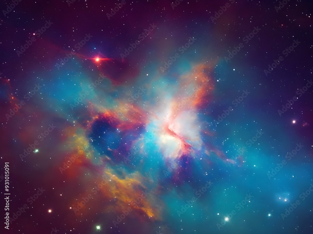 Vibrant Cosmic Nebula with Colorful Light Beams and Starry Background ...