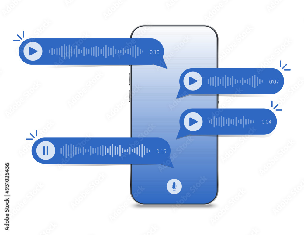 Voice message bubbles on screen smartphone with Sound wave , microphone ...