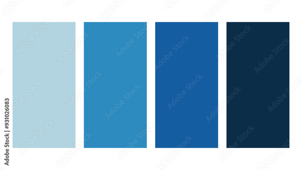 Midnight blue, dark blue, blue, baby blue color palette. Set of bright ...