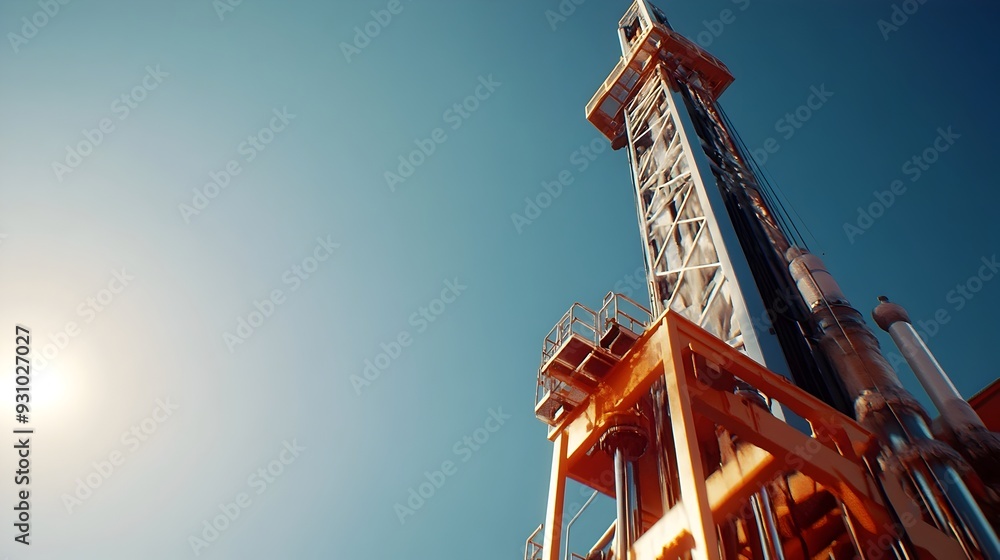 A close up 3D render of geothermal energy extraction equipment drilling ...
