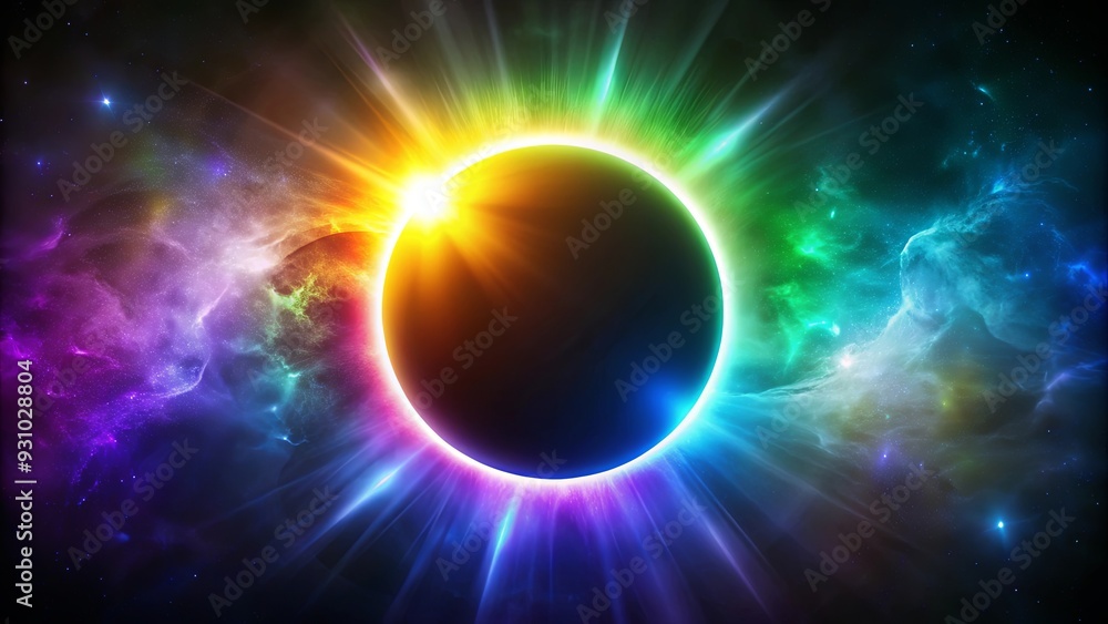 Solar eclipse overlay effect with neon blue, yellow, green, and purple ...
