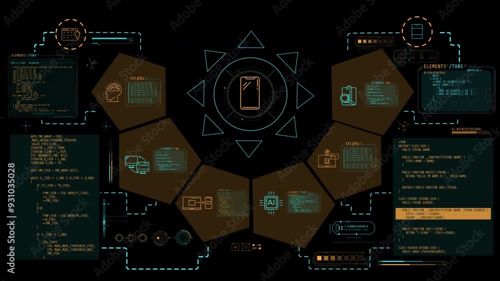 Animated infographic schema on the theme of AI technology in mobile ...