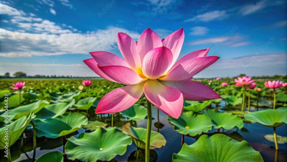 A beautiful lotus flower blooming in the Acarlar Longozu wetlands of ...
