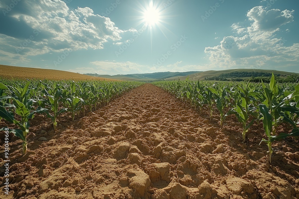A droughtstricken farmland with withering crops un 1042 field ...