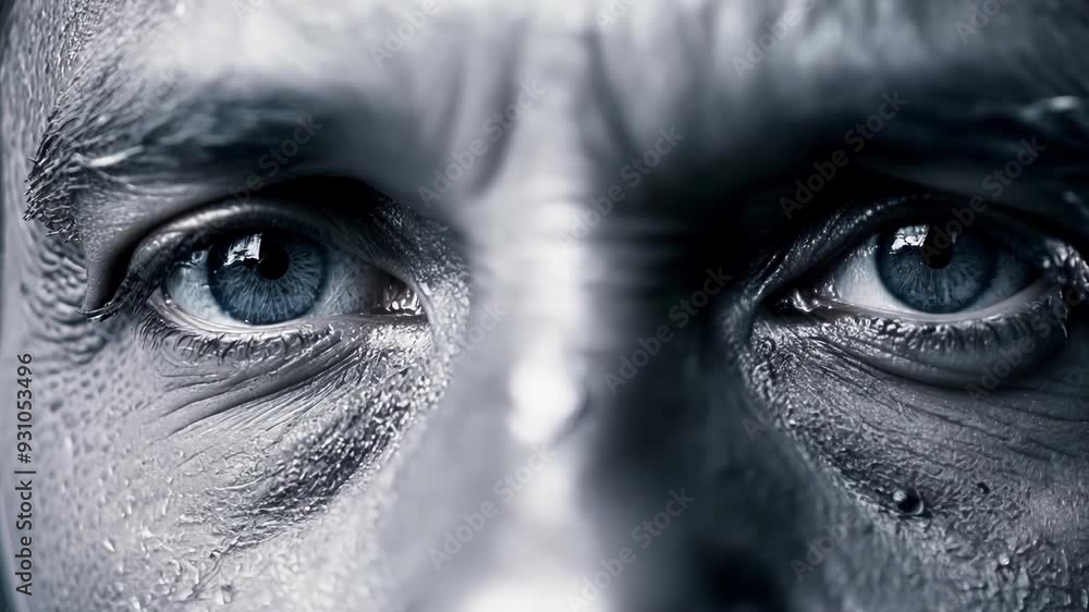 Close up of a male athlete with sweat dripping from his face after ...