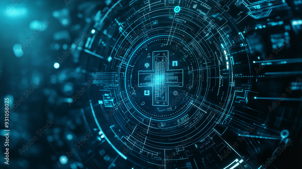 A futuristic health tech logo incorporating symbols of wearables and ...