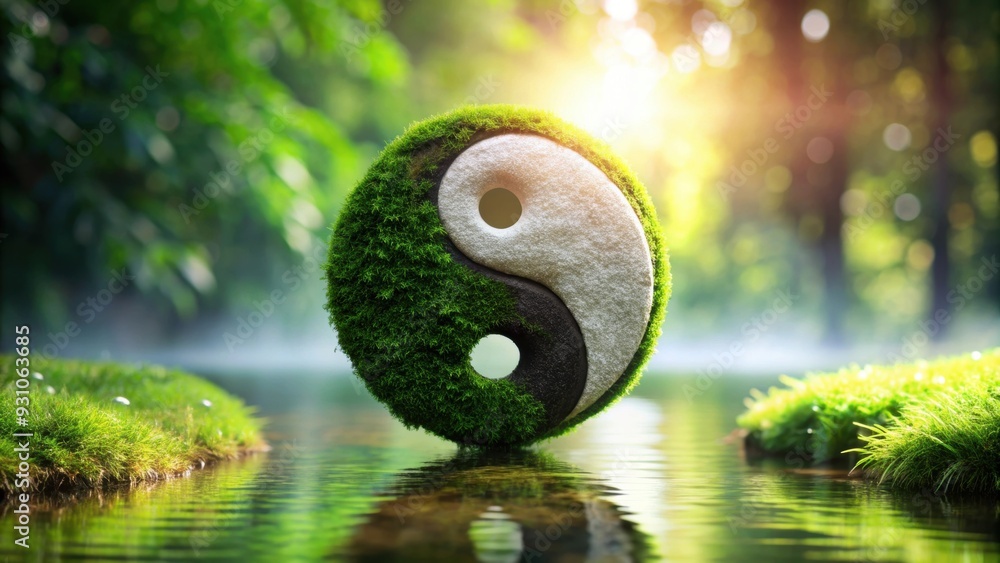 A serene image of a yin-yang symbol in nature, representing balance and ...