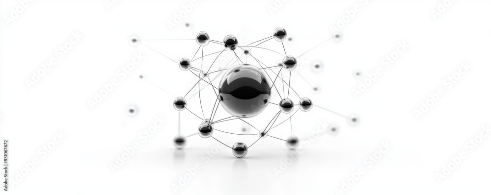 Minimalistic line art of an atomic structure with electrons orbiting ...