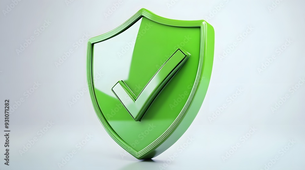 cartoon 3d Icon safety shield check mark perspective . green symbol ...