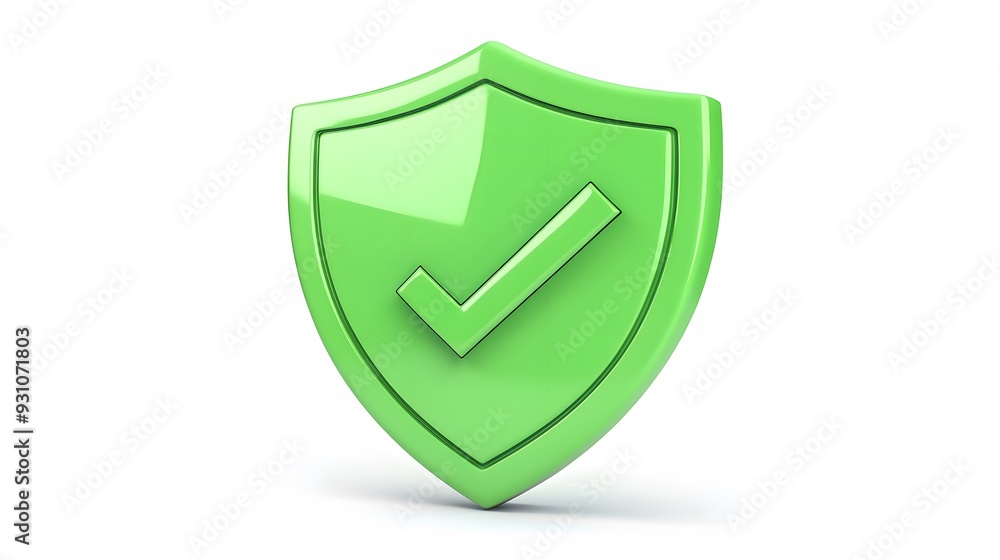 cartoon 3d Icon safety shield check mark perspective . green symbol ...