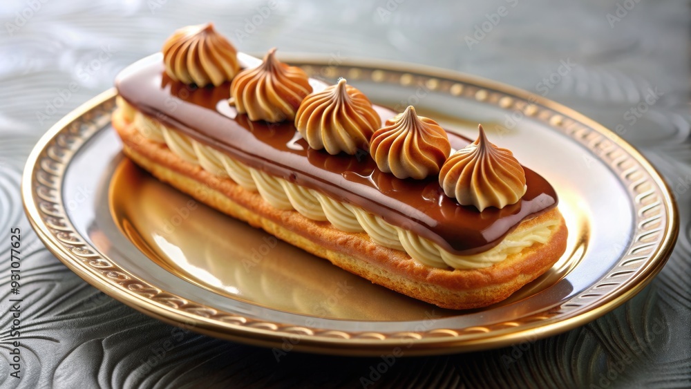Elegant French pastry eclair on a gourmet presentation plate , Eclairs ...