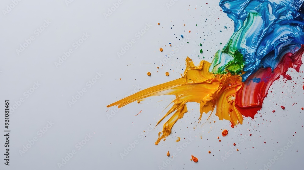 A blank white page with a single artistic splash of color ...