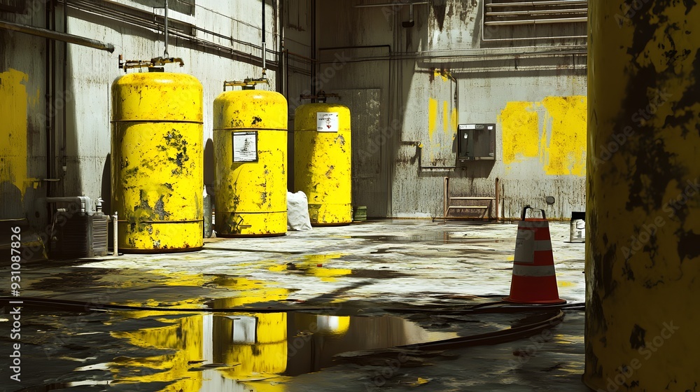 64. A toxic chemical spill containment area with absorbent materials ...