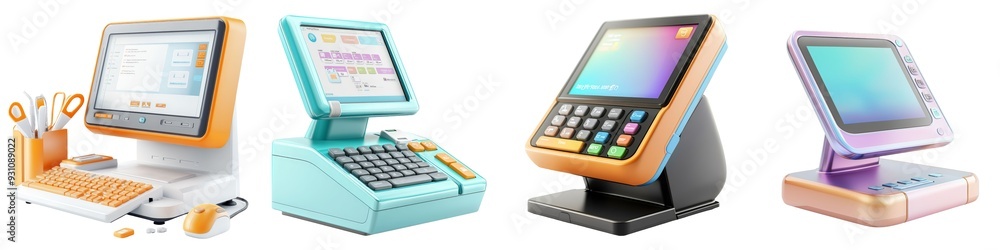 A collection of modern point-of-sale terminals and cash registers ...