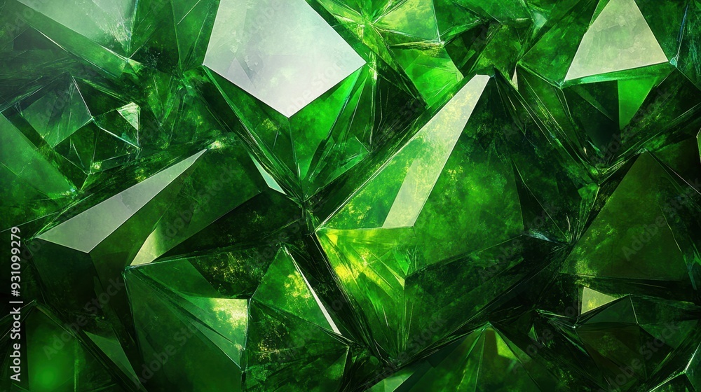 Abstract green crystal texture with faceted geometric shapes. The ...
