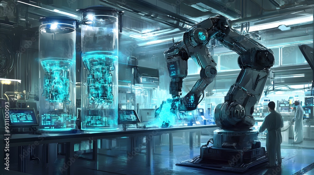 39. A futuristic scene with a robot designed for neutralizing toxic ...