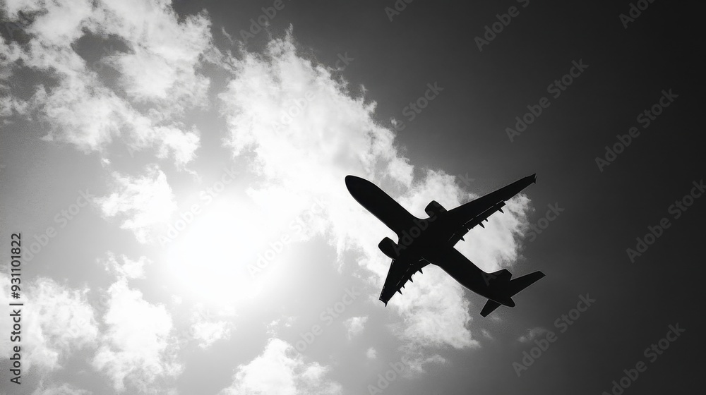 Airplane taking off into a clear sky with a dramatic angle of ascent ...