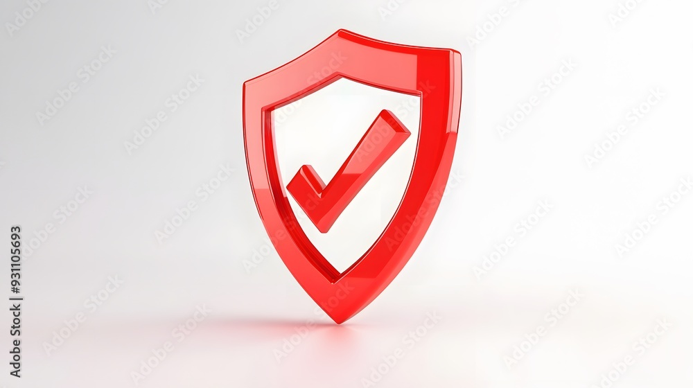 cartoon 3d Icon safety shield check mark perspective . red symbol ...