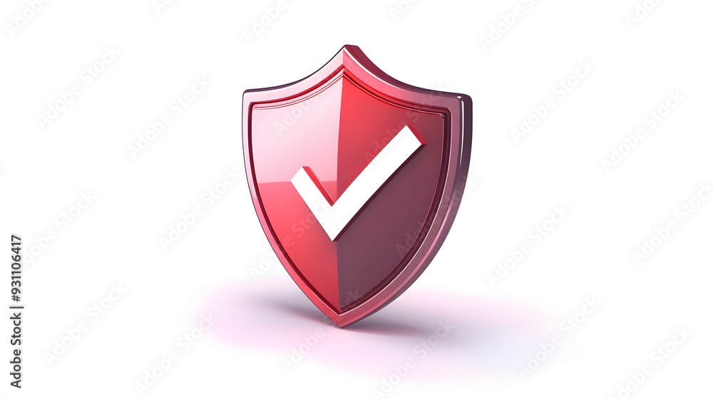 cartoon 3d Icon safety shield check mark perspective . red symbol ...