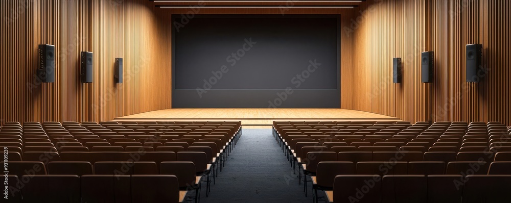Large conference hall with a surround sound system, ceiling-mounted ...