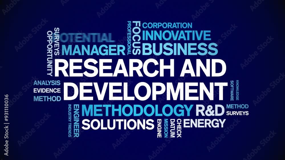 Research and Development animated word cloud;text design animation tag ...