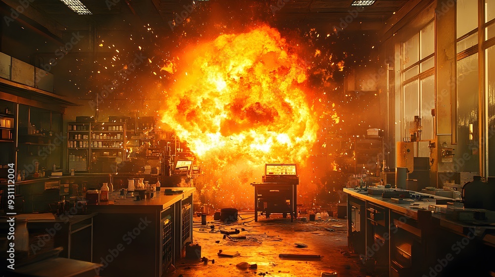 19. An intense scene of a hazardous chemical reaction causing a toxic ...