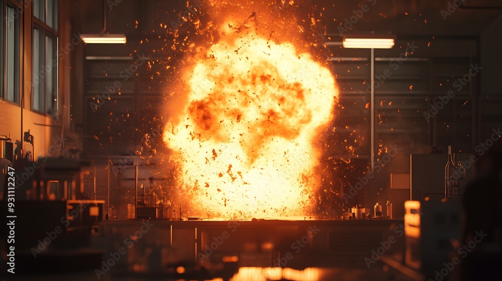19. An intense scene of a hazardous chemical reaction causing a toxic ...