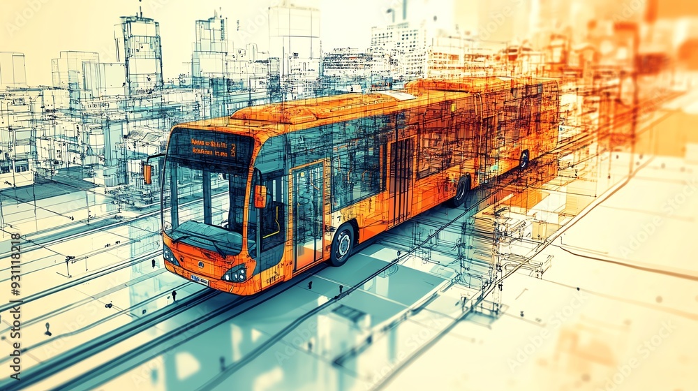 Artistic rendering of a bus route map, showing the distribution of ...