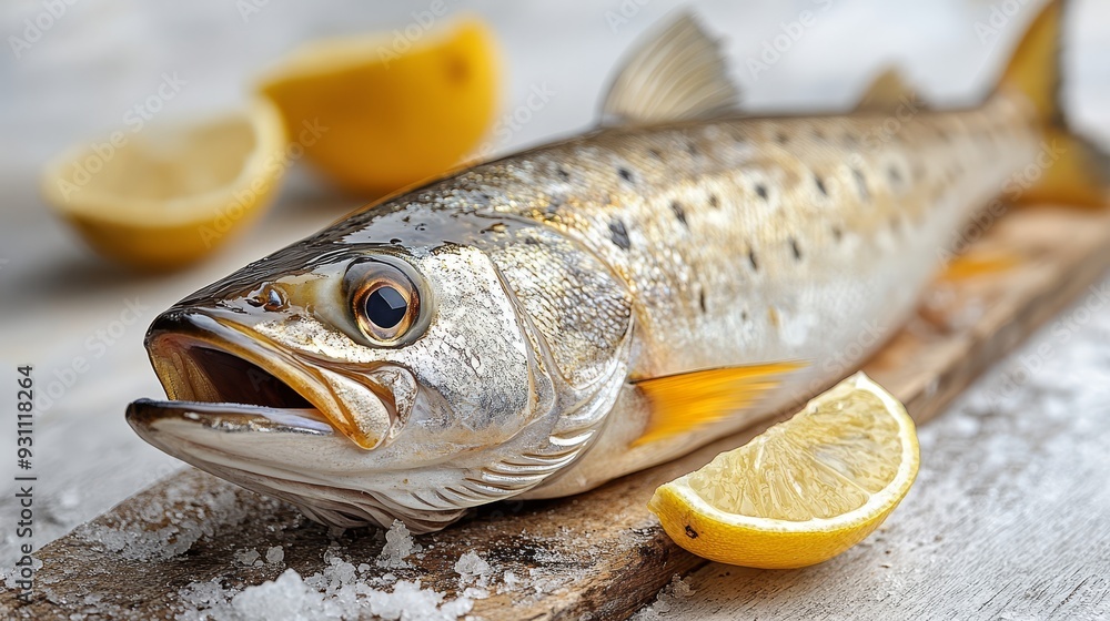 Side view of a majestic kingfish isolated on a whi 499 fish, food ...
