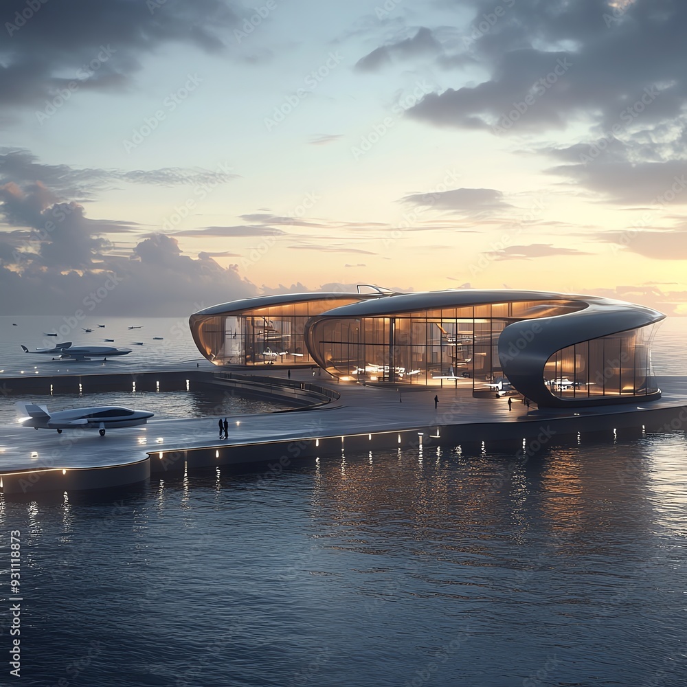 Artistic rendering of an adaptable airport terminal built on the ocean ...