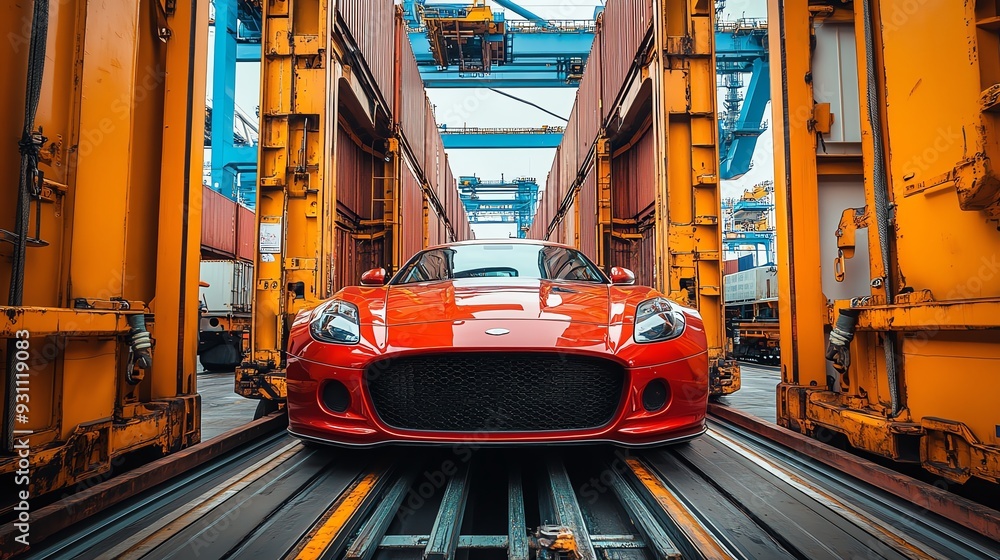 Car being unloaded from a shipping container, marking the end of its ...