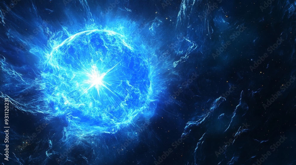 Stunning image of a blue giant star emitting bright blue light with ...