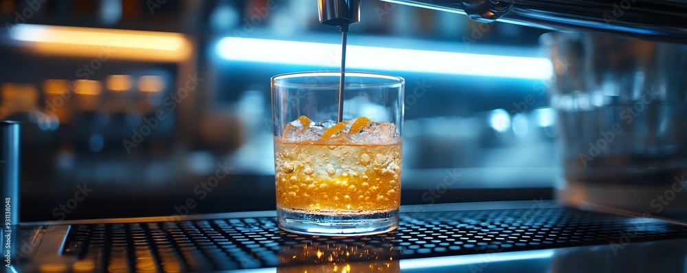 Cocktail with a floating garnish suspended by a magnetic stirrer, sleek ...