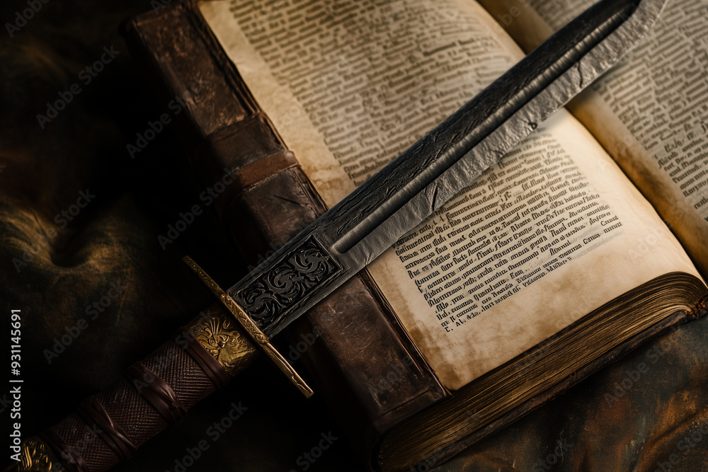 Bible sword concept,As the pages of the bible turn, a sword ...