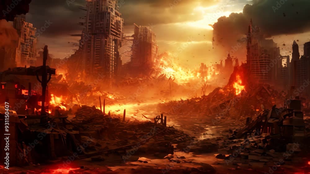 A city is in chaos as a raging fire engulfs numerous buildings ...