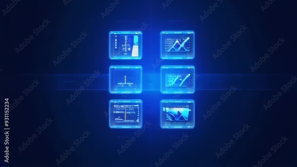 A high-tech display featuring digital data visualizations and metrics ...
