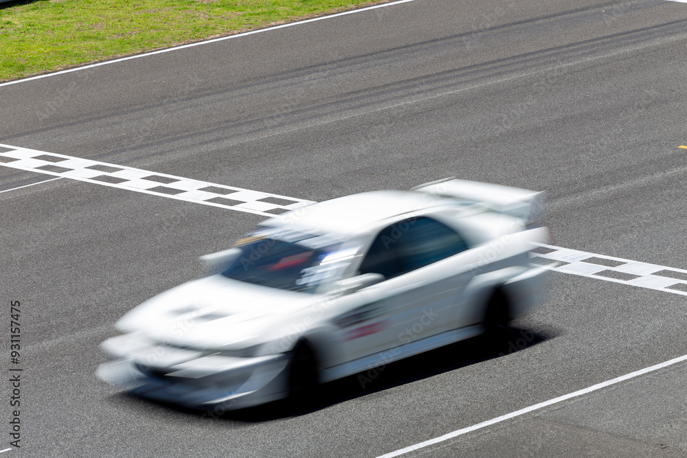 Motion blur race car racing on speed track, Car race on the ...