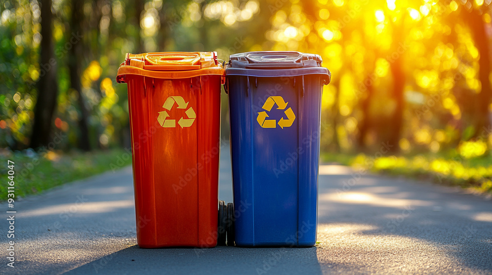 green recycling bin placed on a city street, symbolizing environmental ...