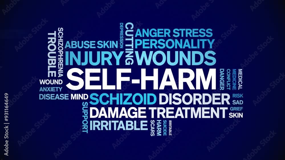 Self-Harm animated word cloud;text design animation tag kinetic ...