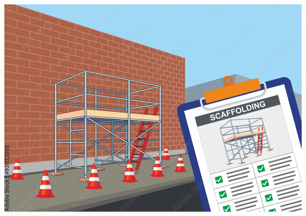 Vector illustration of completed and proper scaffolding installation ...