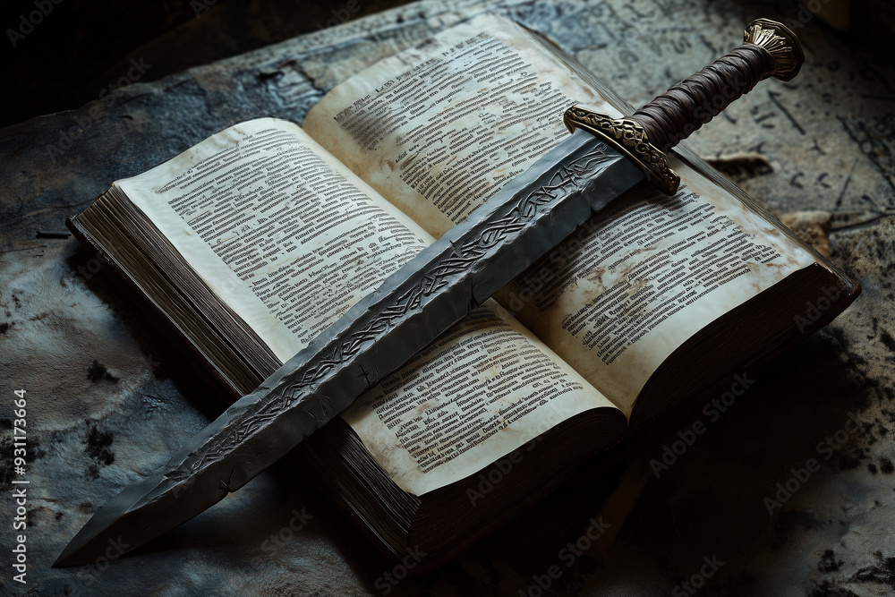 Bible sword concept,As the pages of the bible turn, a sword ...