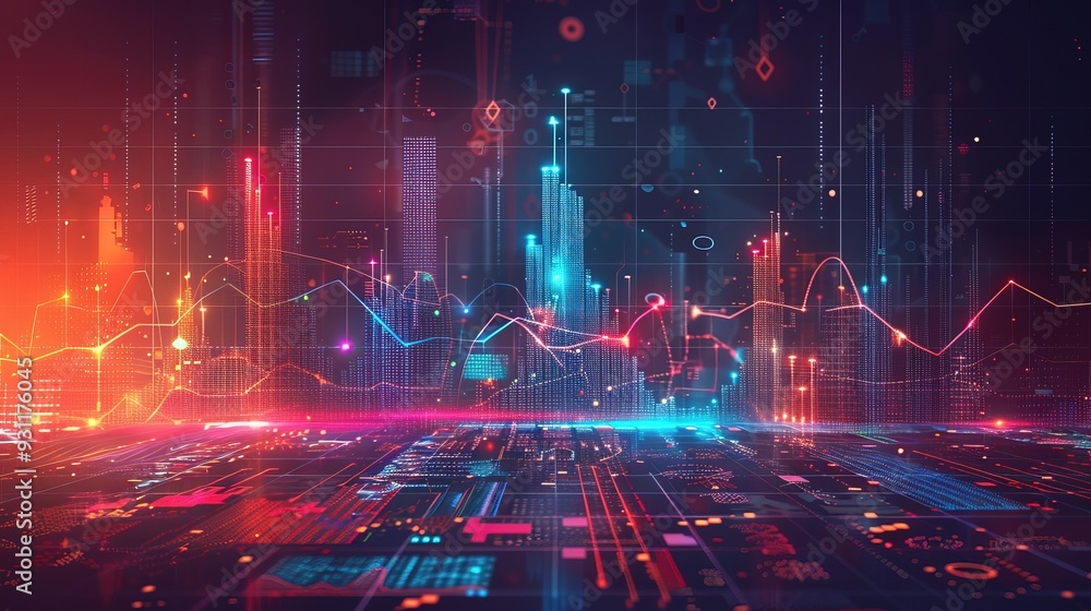 Big data analytics report. Infographic with graph and chart on abstract ...