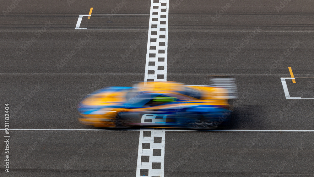 Motion blur race car racing on speed track, Car race on the ...