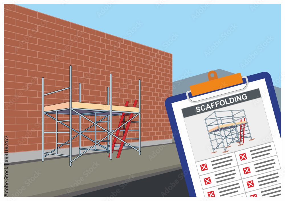 Vector illustration of incomplete scaffolding installation safety ...
